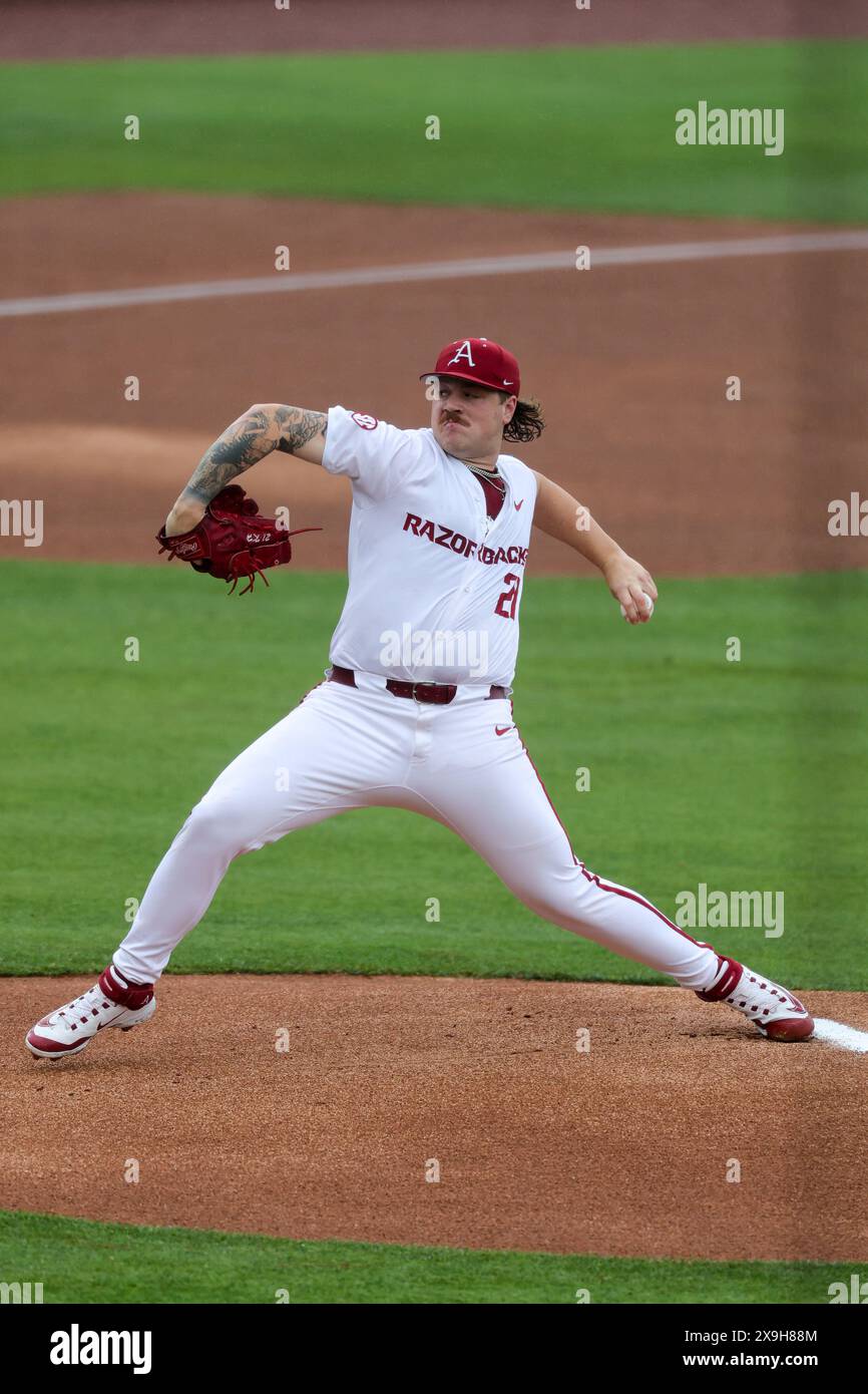 May 31, 2024: Mason Molina #21 Arkansas pitcher works from the mound ...