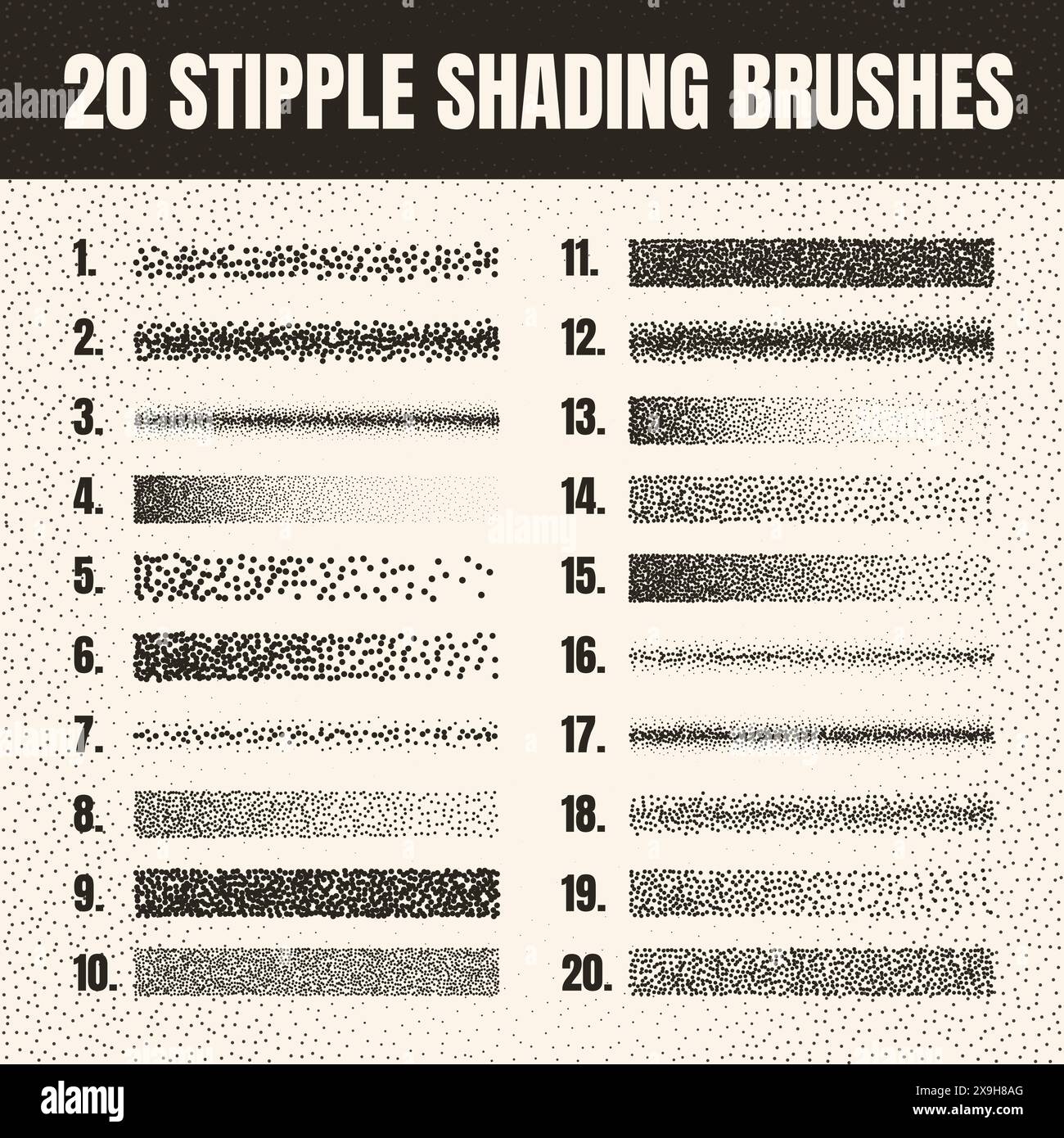 Stipple scatter brush, ink drawing and texturing. Fading gradient ...