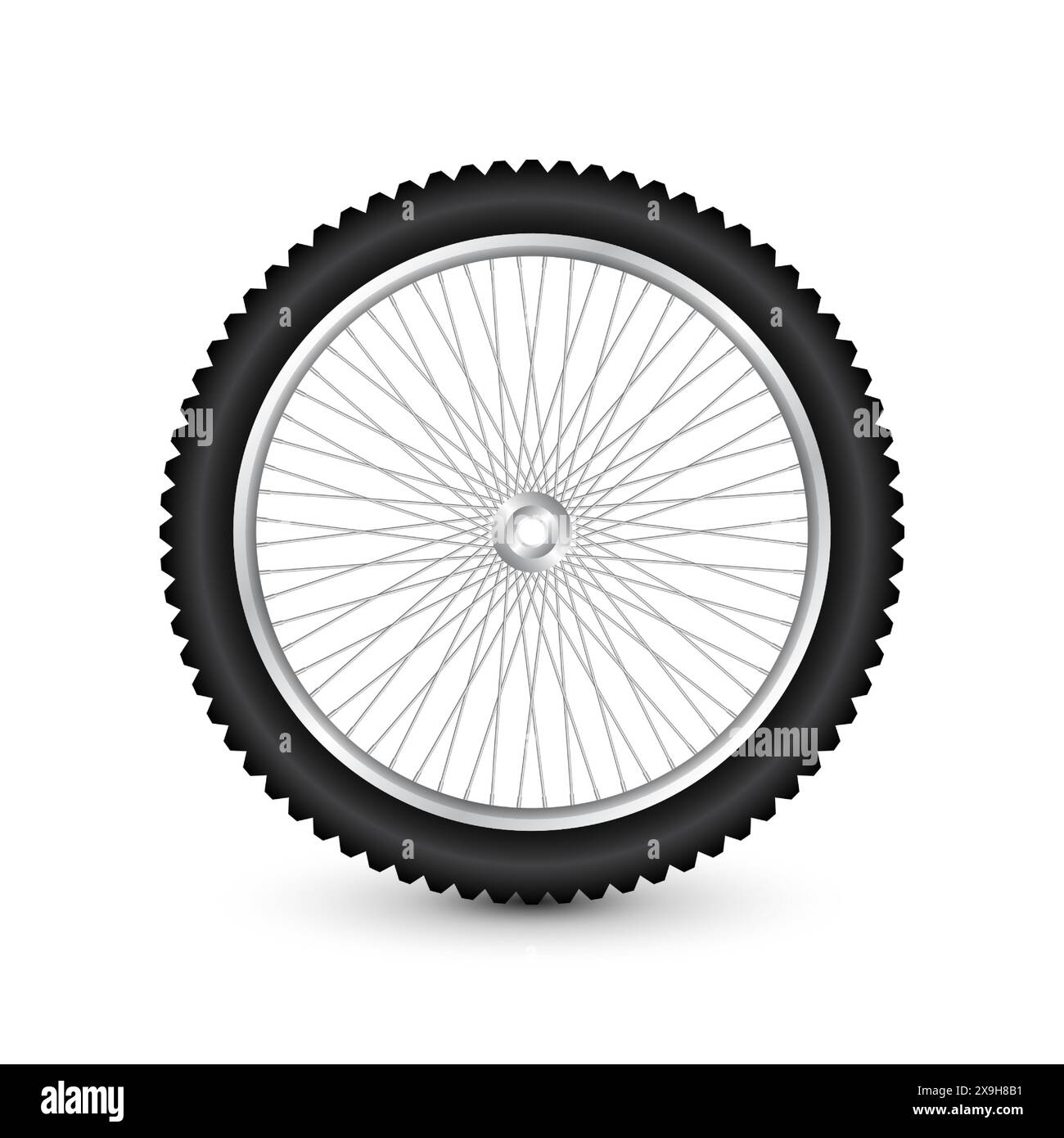 Realistic 3d bicycle wheel. Bike rubber tire, shiny metal spokes and ...