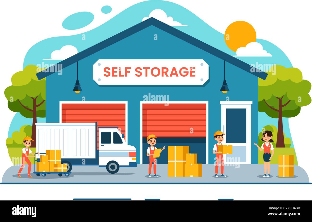 Self Storage Vector Illustration featuring Cardboard Boxes Filled with ...