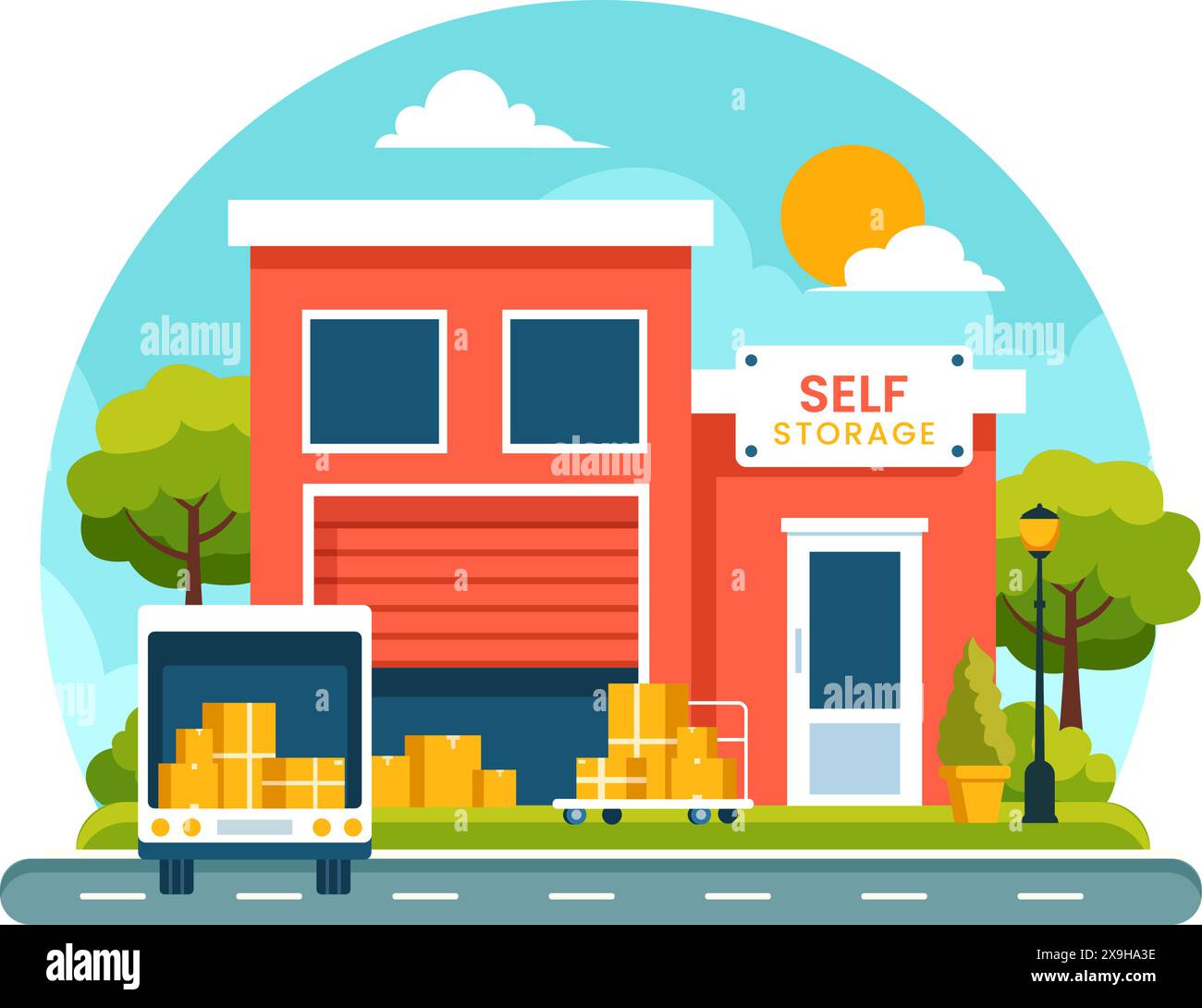 Self Storage Vector Illustration featuring Cardboard Boxes Filled with ...