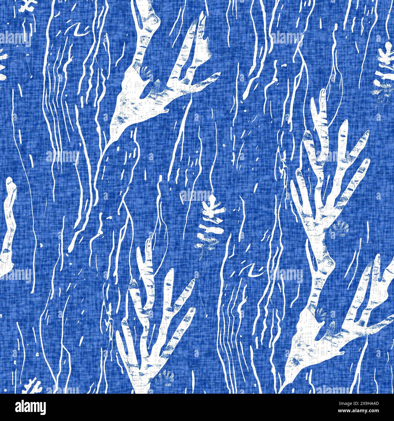 Whimsical seaweed kelp coastal electric blue beach pattern. Batik ...