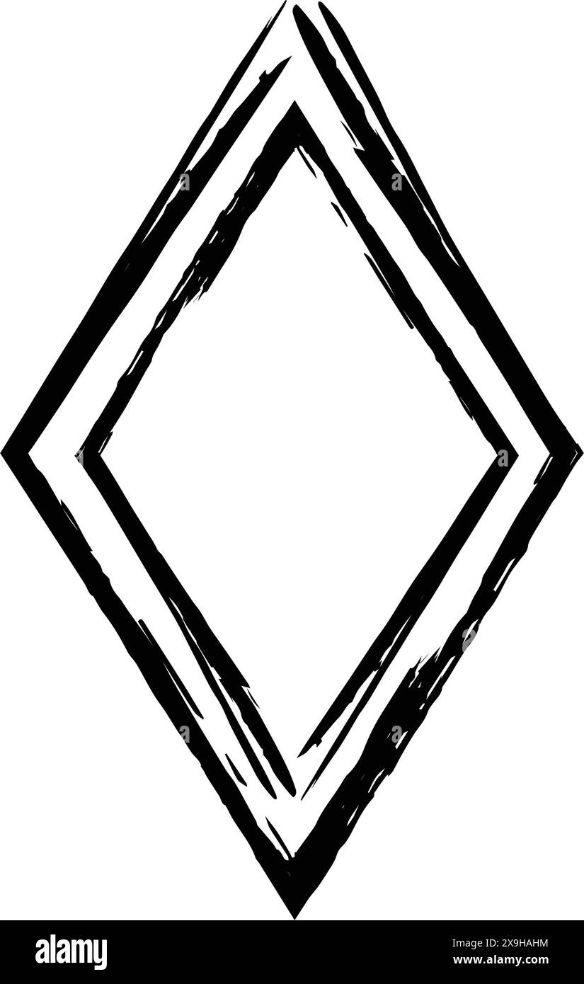 Frame rhombus texture element, outline border grunge shape icon ...