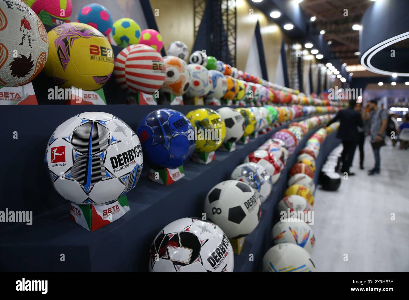 Tehran, Iran. 30th May, 2024. Footballs are displayed during the 23rd ...