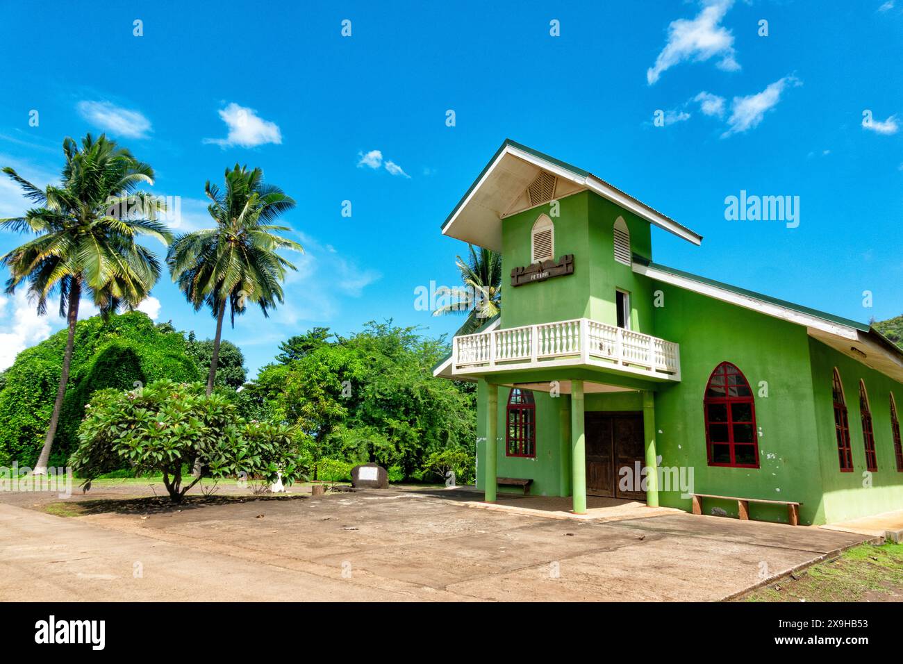 Green church at Atuana, Hiva Oa, Marquesas Islands, French Polynesia ...