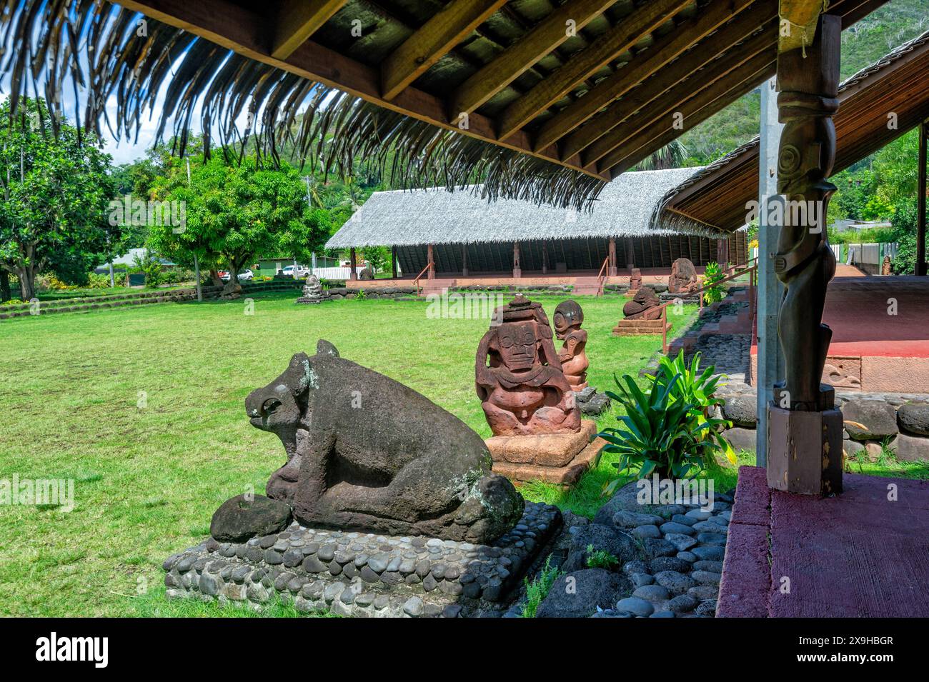 Ceremonial grounds with Tiki statues at Atuana, Hiva Oa, Marquesas ...