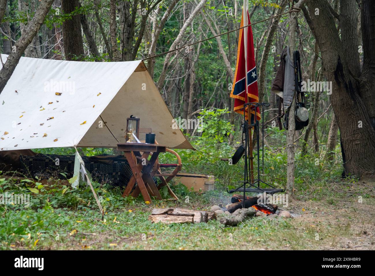A southern civil war camp site is displayed at a war re enactment in ...