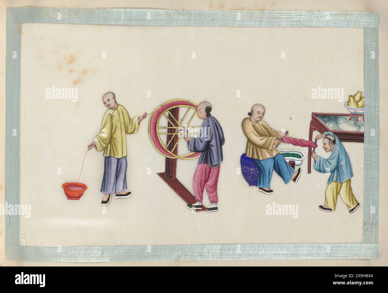 Original painting on pith paper of Chinese silk production, part of the ...
