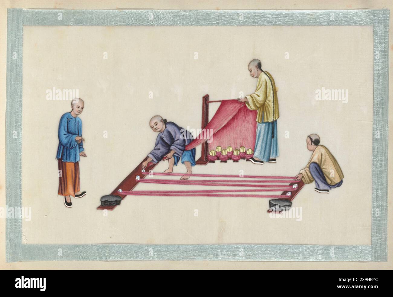 Original painting on pith paper of Chinese silk production, part of the ...