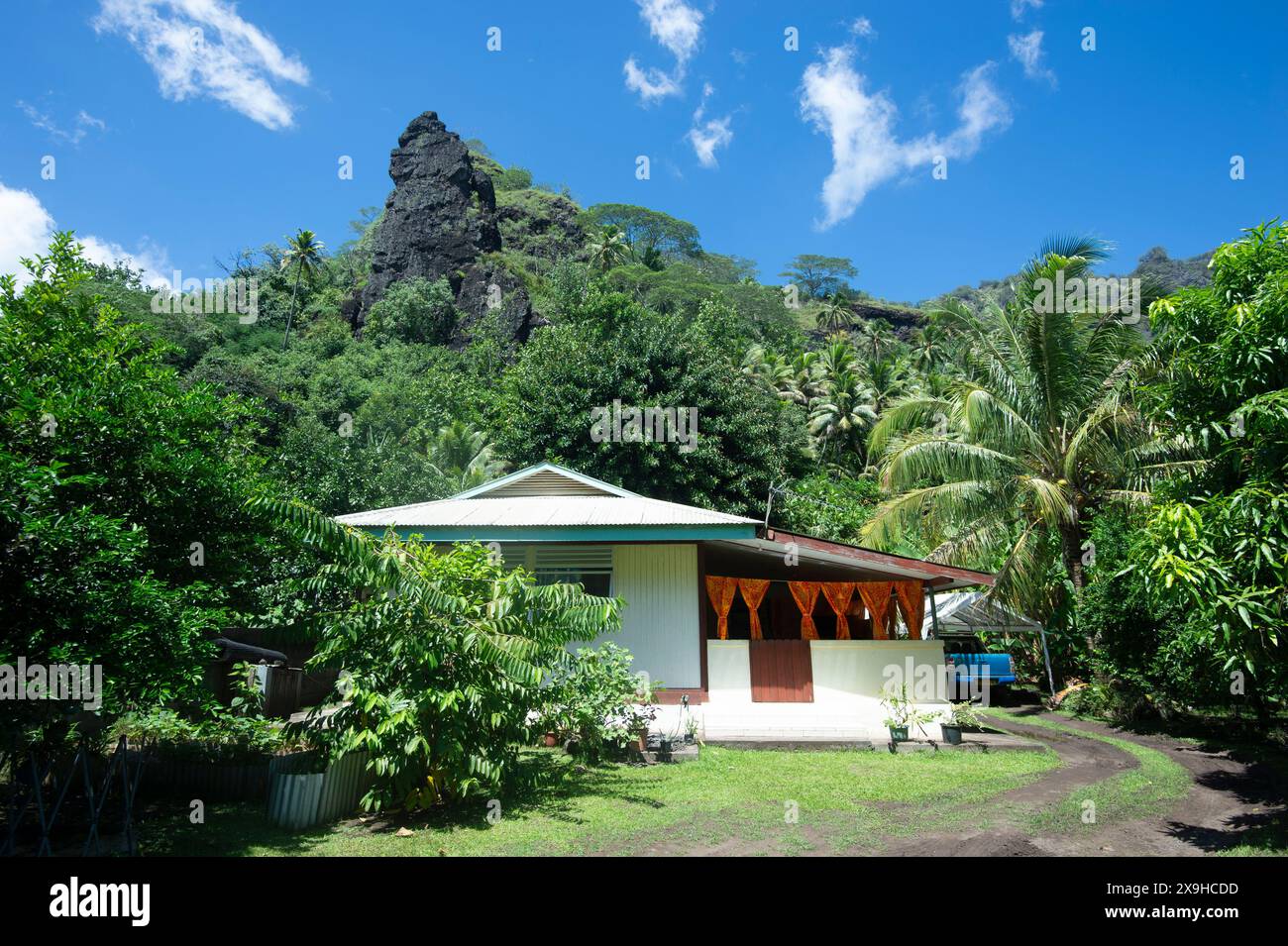 A pretty house in the small scenic village of Omoa, Fatu Iva, Marquesas ...