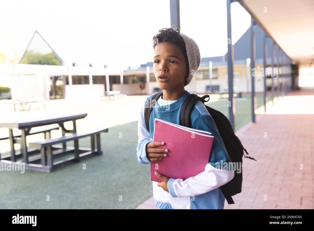 Biracial boy ready for school, with copy space Stock Photo - Alamy