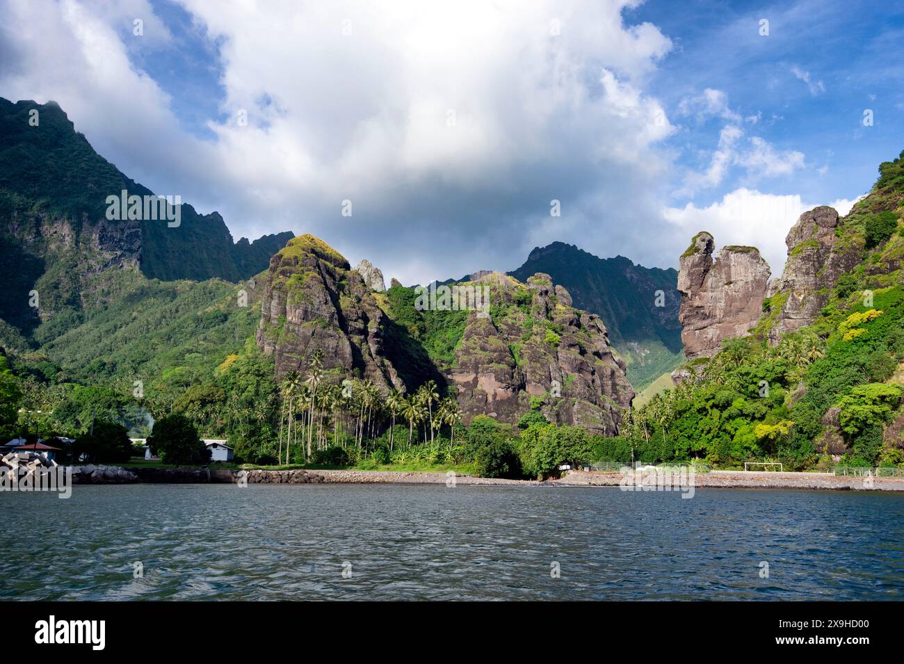 The famous scenic bay of Hanavave in Fatu Iva, Marquesas Islands ...