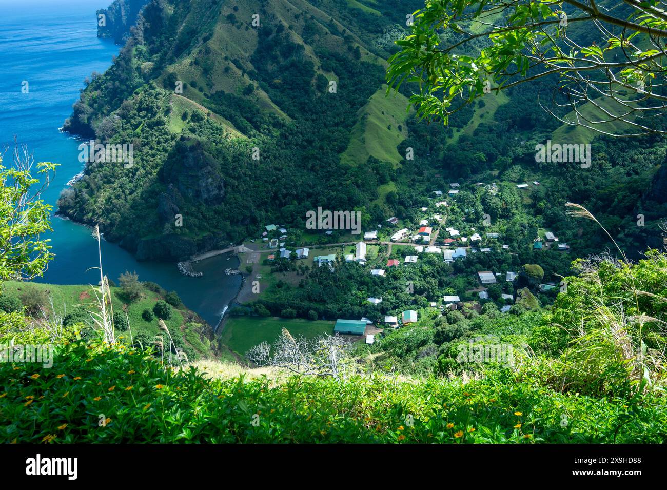 View of the small village of Hanavave in Fatu Iva, Marquesas Islands ...