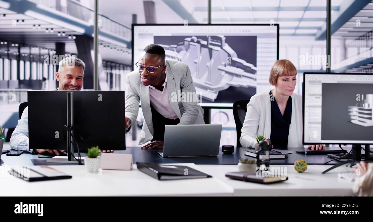 Engineers Doing 3D CAD Model Design On Computer Stock Photo - Alamy