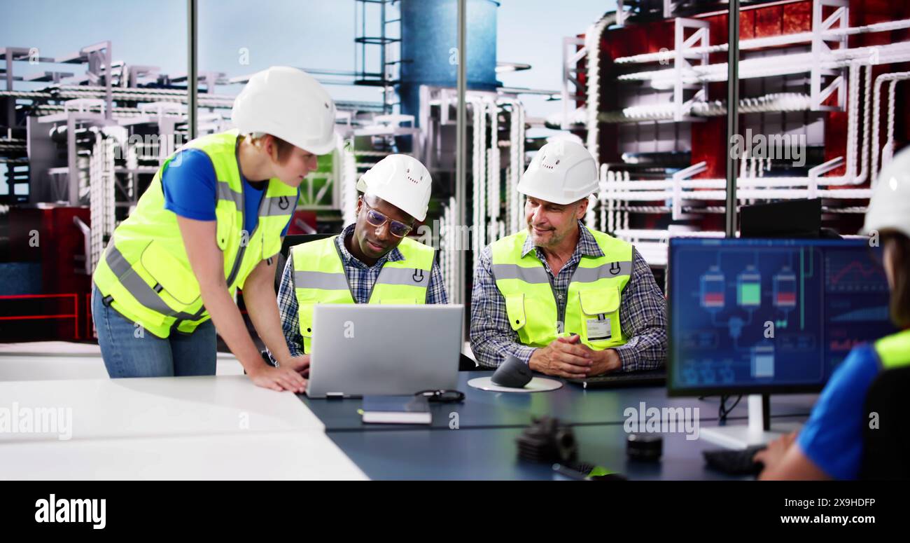 Industrial IOT Automation System. Engineer Using Desktop Computer Stock ...