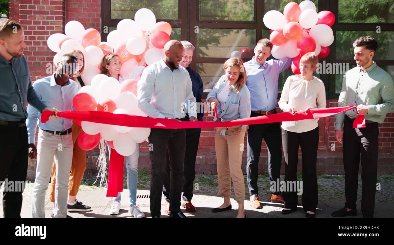 Cutting Ribbon Tape Ceremony. Opening Office Outdoors Stock Photo - Alamy