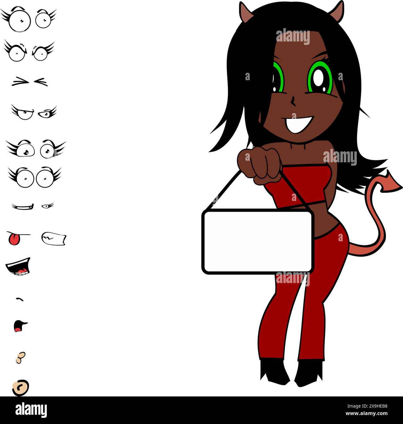 devil girl chibi cartoon expressions pack collection in vector format ...