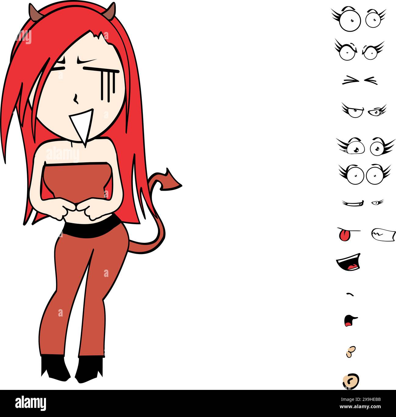 devil girl chibi cartoon expressions pack collection in vector format ...