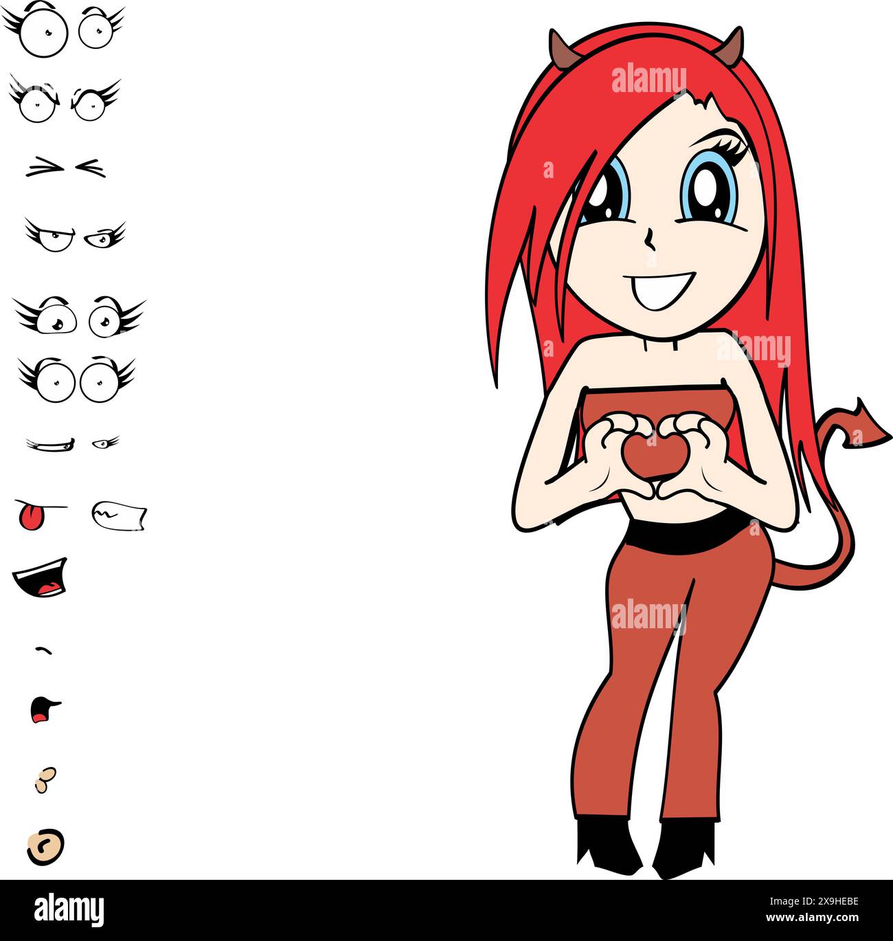 devil girl chibi cartoon expressions pack collection in vector format ...