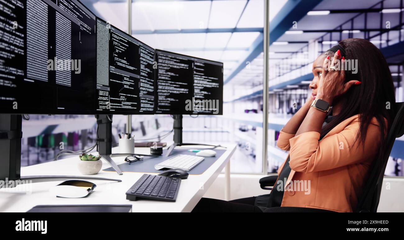 African American Coder Using Computer At Desk. Web Developer Stock ...