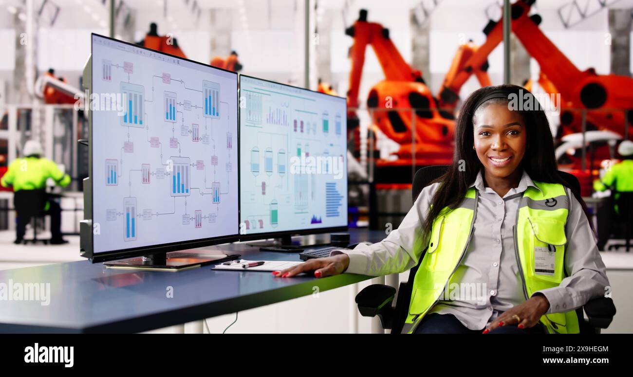 Woman In Automotive Car Factory Using Scada System Stock Photo - Alamy