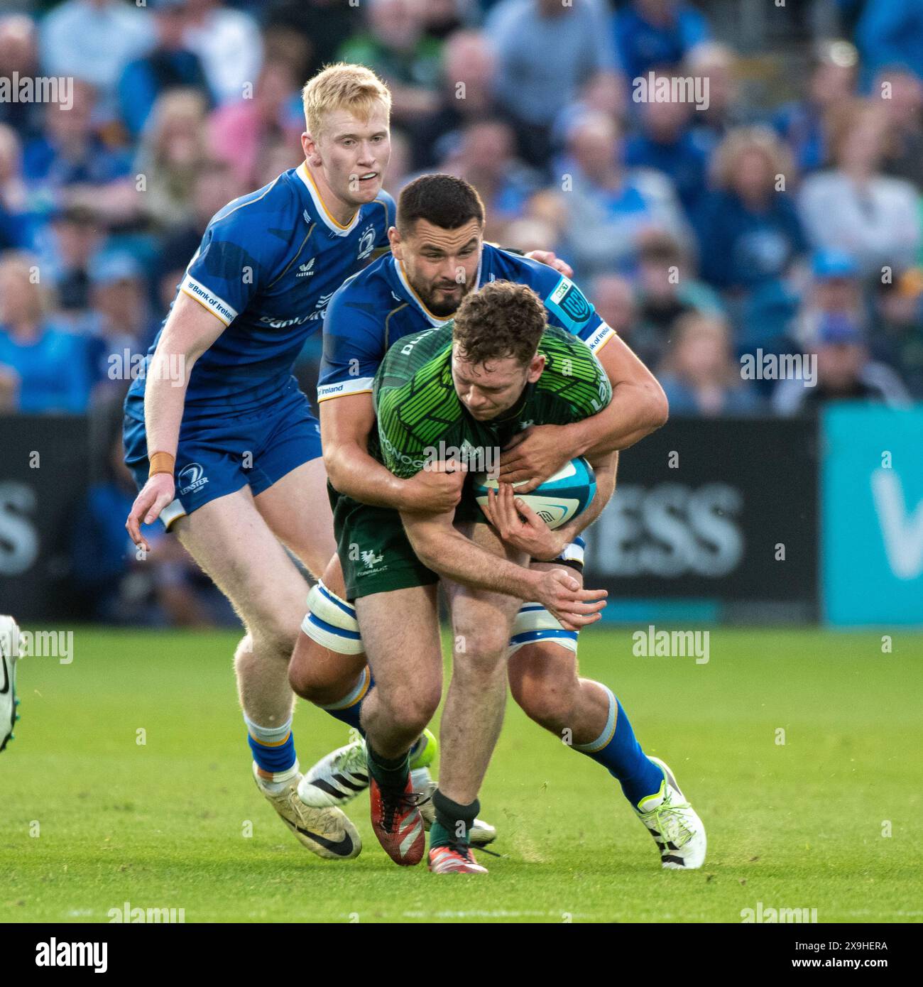 Dublin, Ireland. 01st June, 2024. Cathal Forde of Connacht tackled by ...