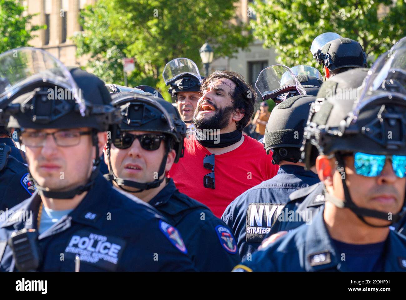 New York, USA. 31st May, 2024. Protester is arrested as others confront ...