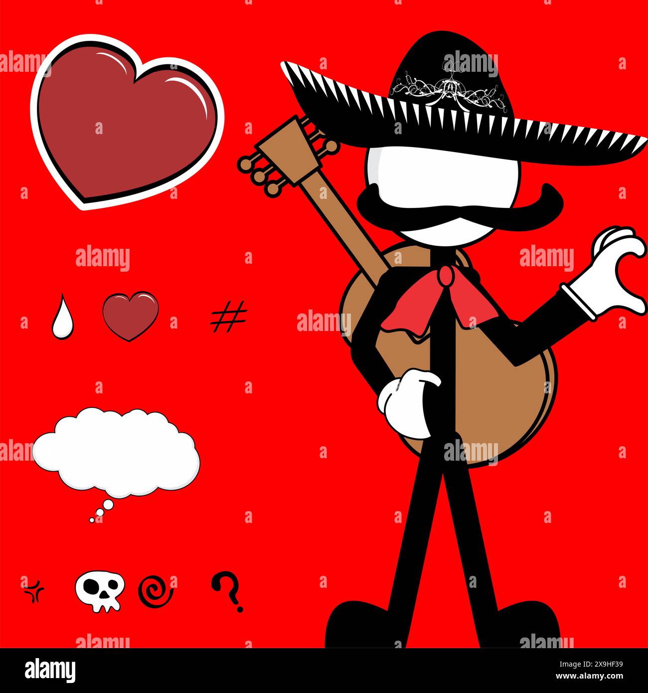 mexican mariachi pictogram cartoon love heart hand pack collection in ...