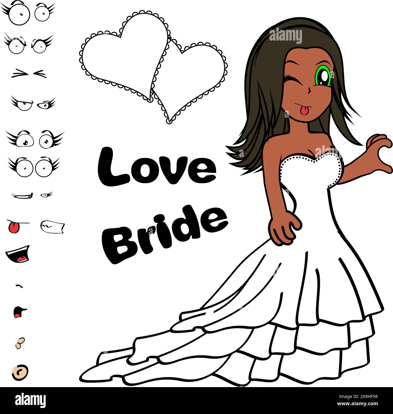 funny young bride cartoon heart hand expressions pack collection in ...
