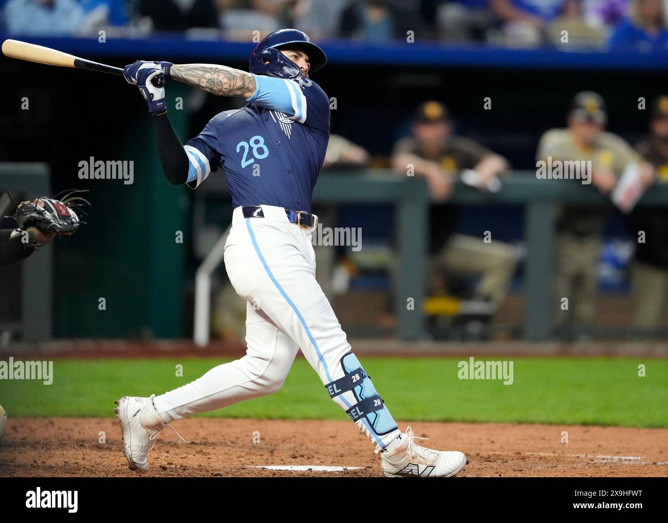 MAY 31, 2024: Kansas City Royals outfielder Kyle Isbel (28) watches a ...