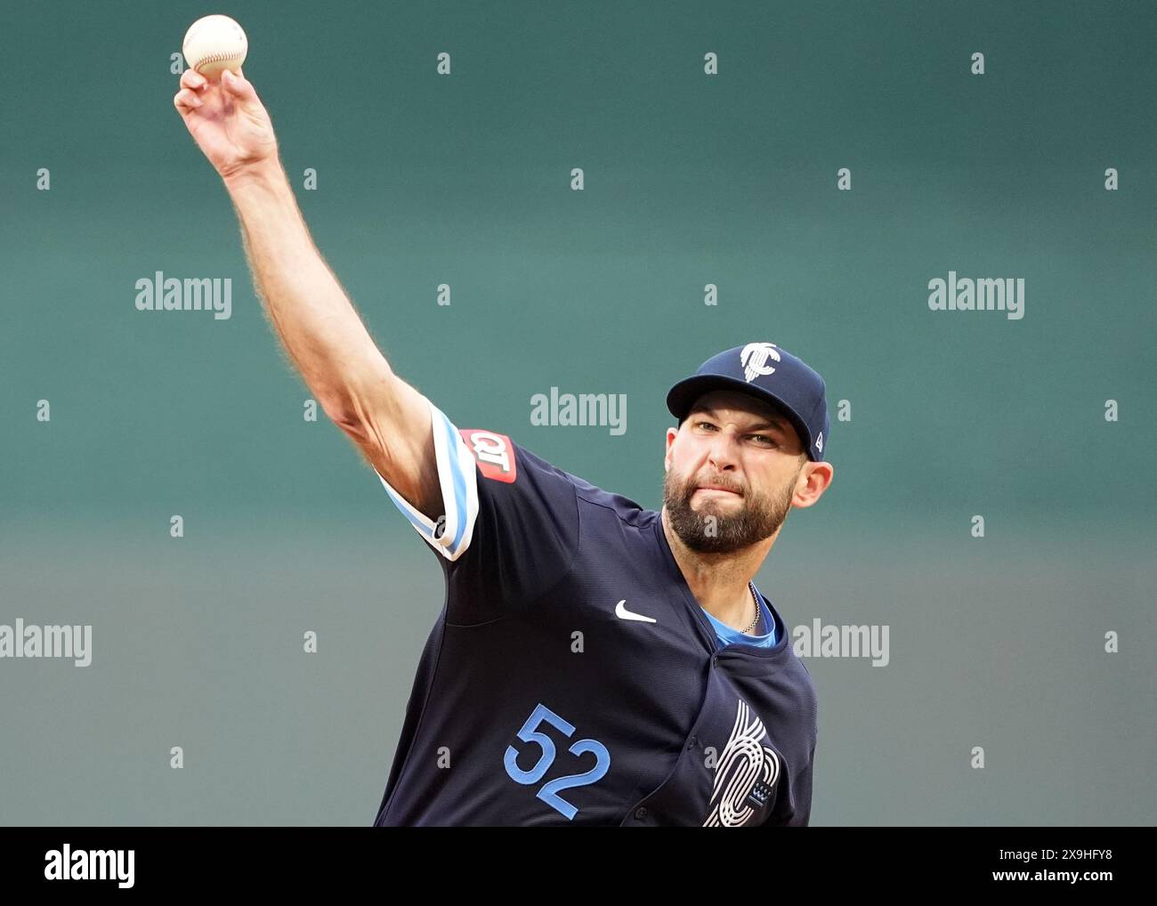 MAY 31, 2024: Kansas City Royals pitcher Michael Wacha (52) grimaces as ...