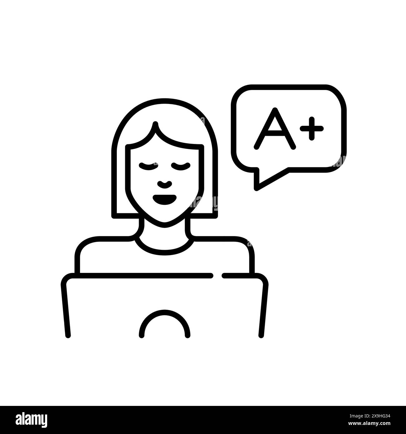 Young woman at laptop with A grade message. Online education, high ...