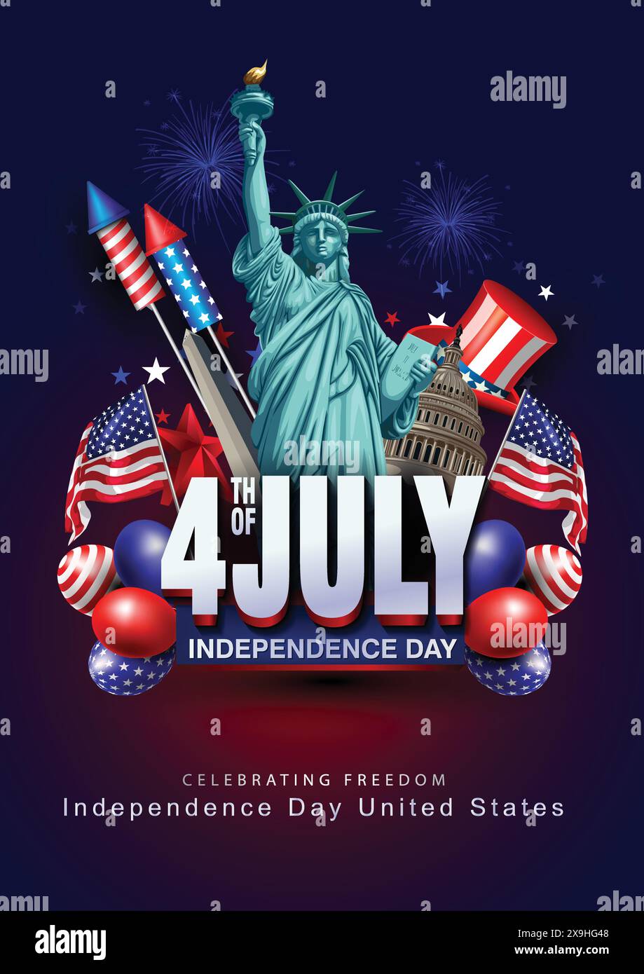 American national flag with Statue of Liberty for 4th of July, happy ...