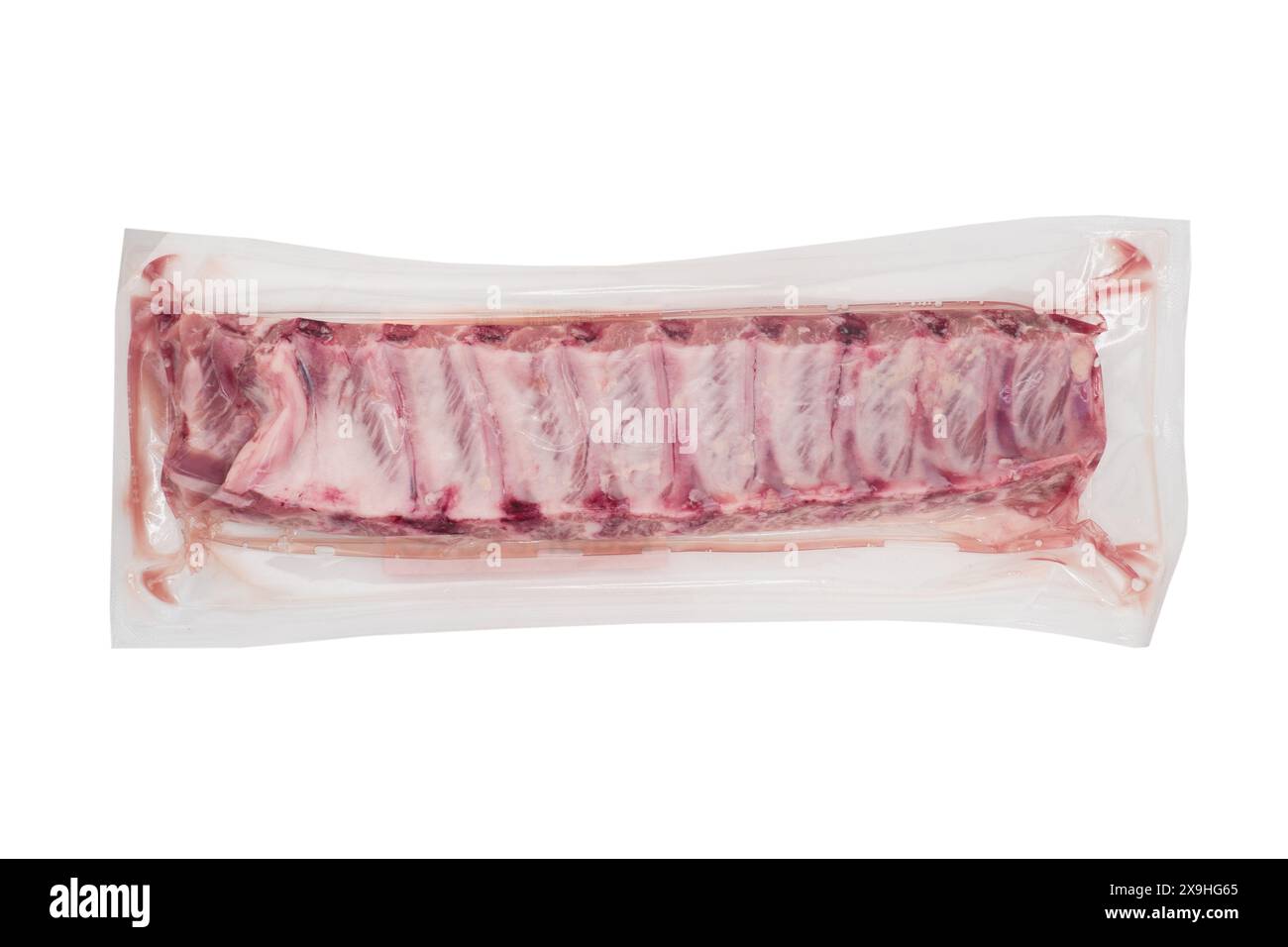 Pork meat ribs vaccuum packaged isolated on white background. Fresh ...