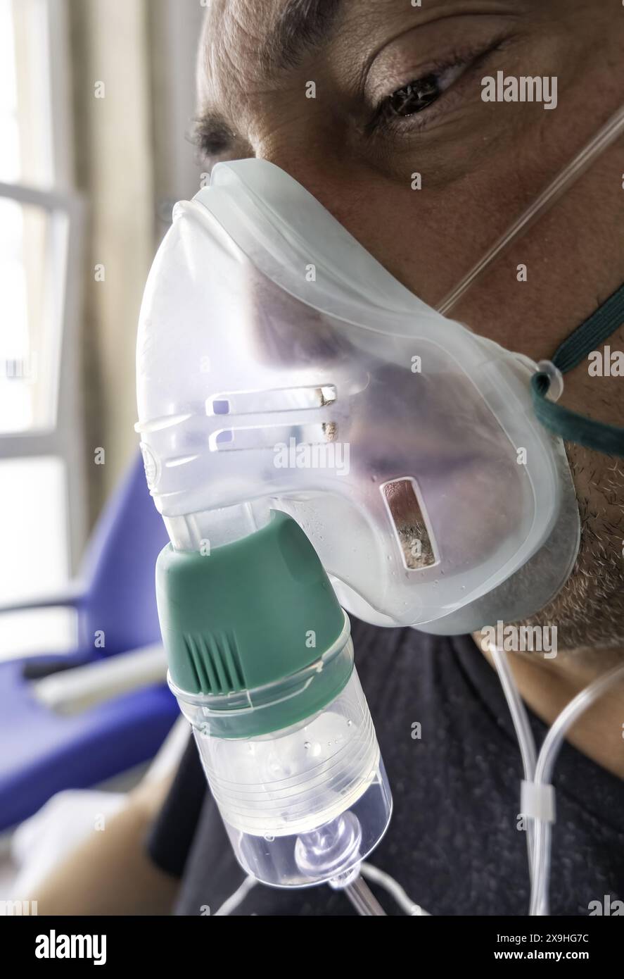 Detail of a sick person in a hospital with oxygen to breathe Stock ...