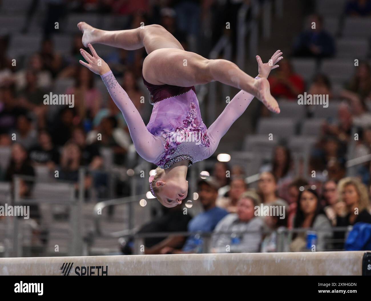 May 31, 2024: Eveylynn Lowe of GAGE competes on the balance beam during ...