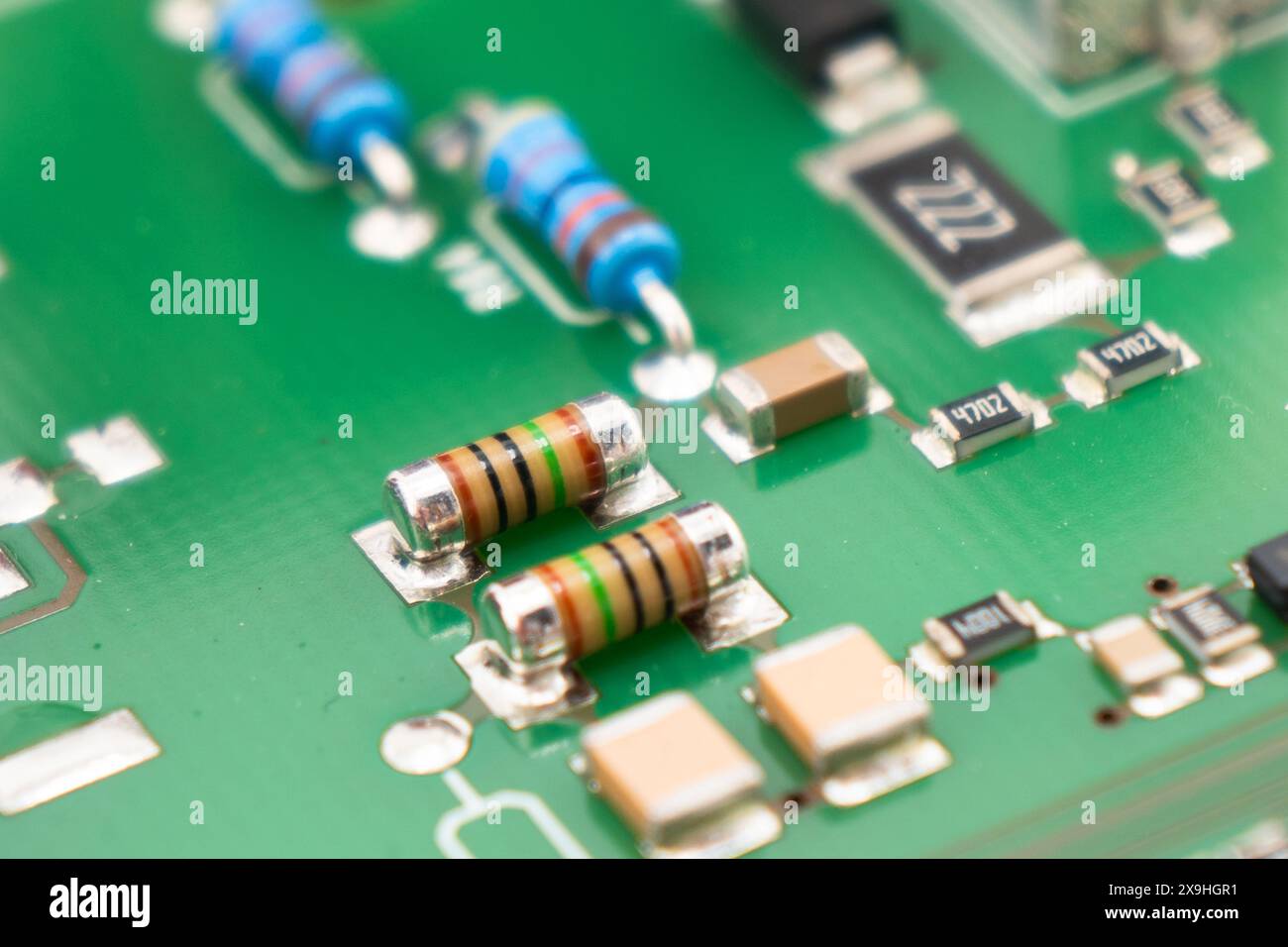 Circuit board with resistors microchips and electronic components ...
