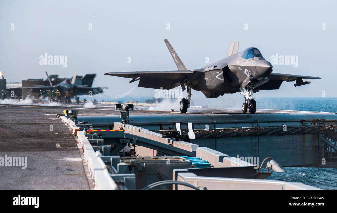 An F-35C Lightning II, attached to Strike Fighter Squadron (VFA) 147, takes off from Nimitz ...