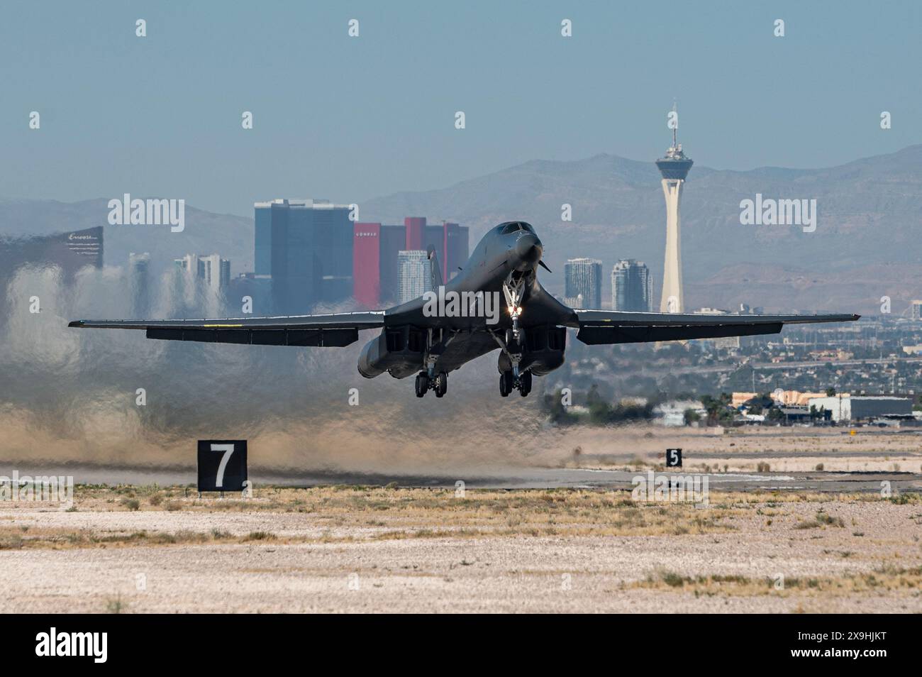 A B-1B Lancer takes off for a Weapons School Integration mission at ...