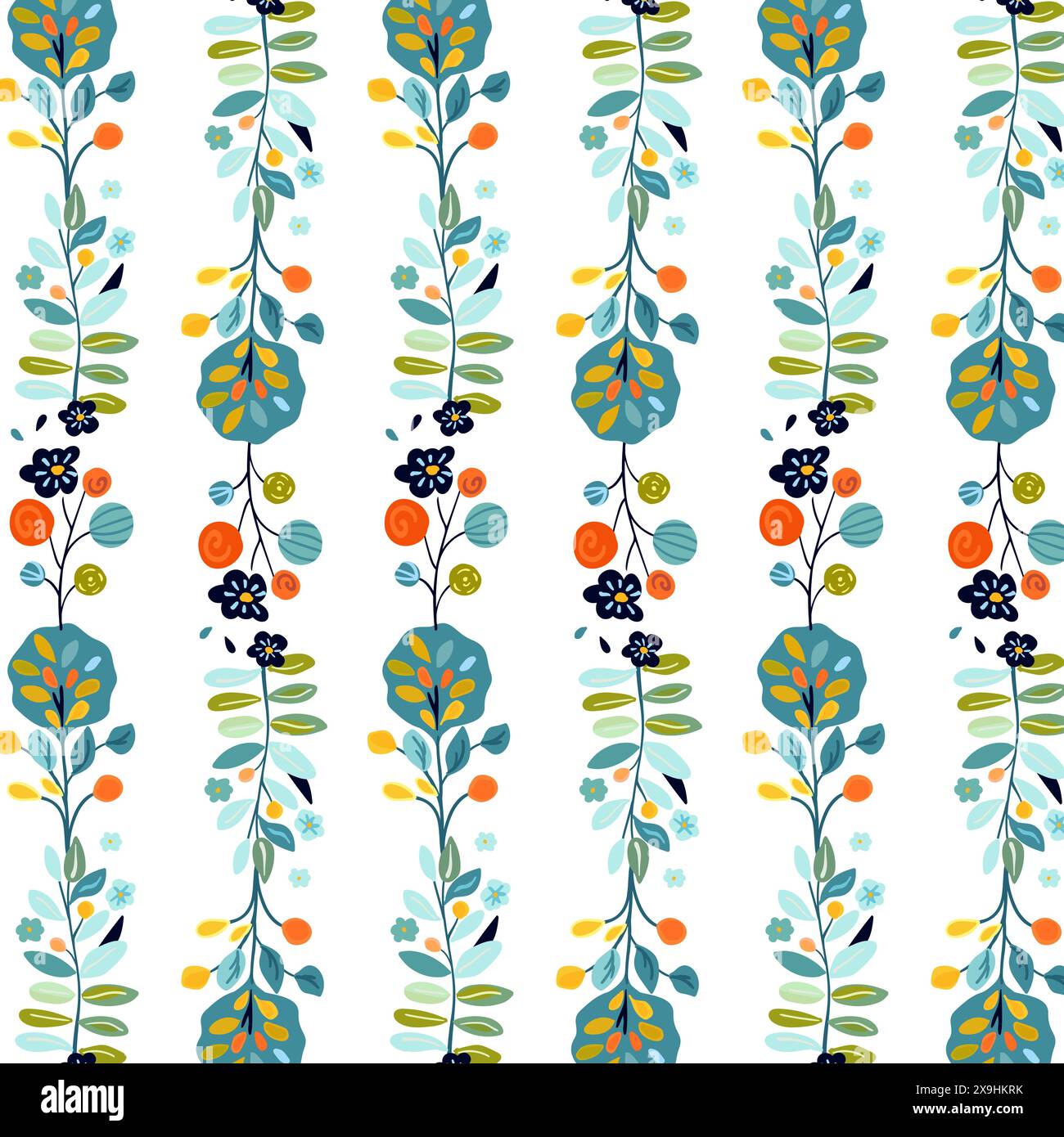 Seamless pattern featuring vertical stripes of decorative plants ...