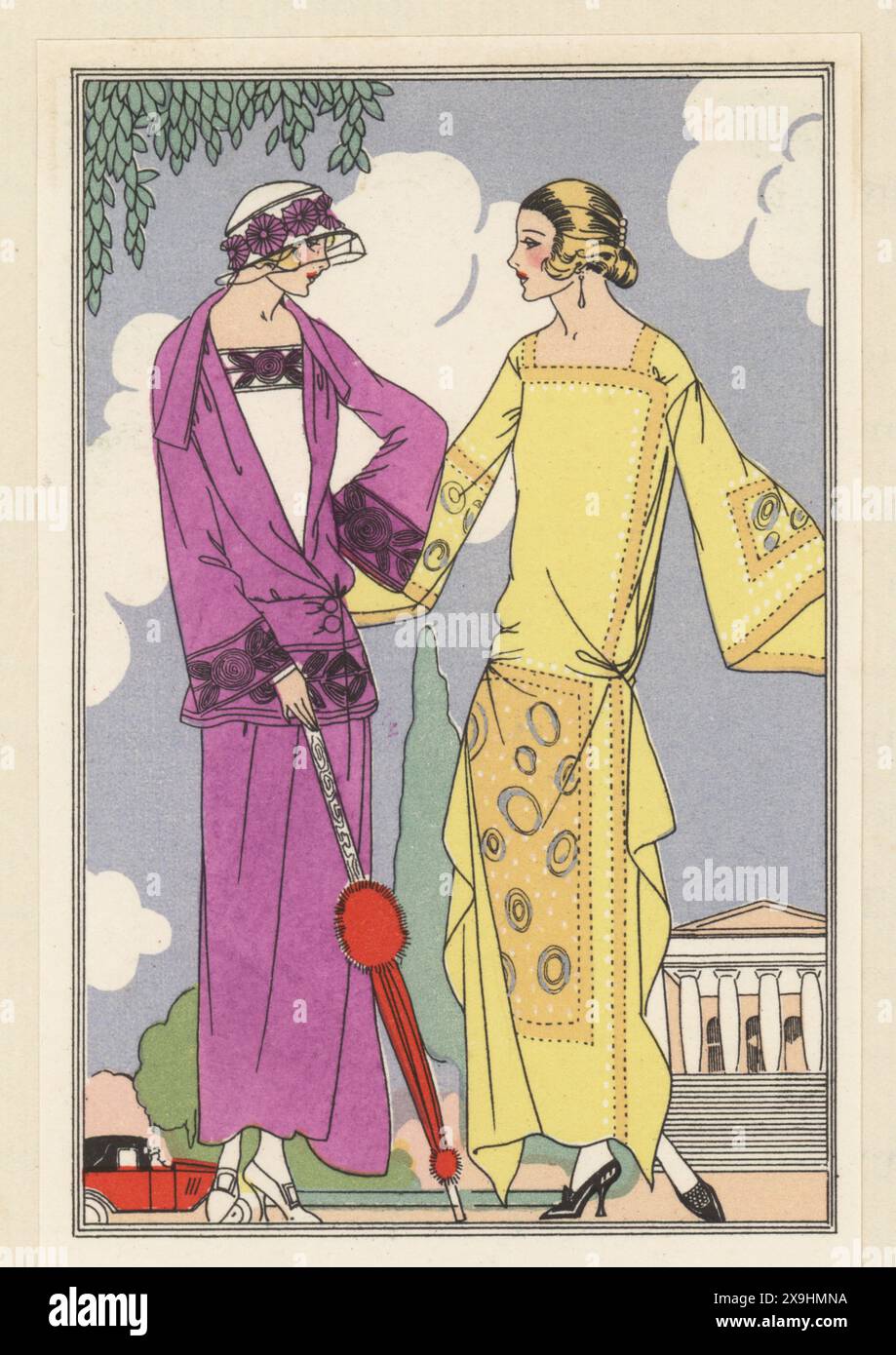 French flappers wearing outfits by Berthe Hermance, 1922. Three-piece ...