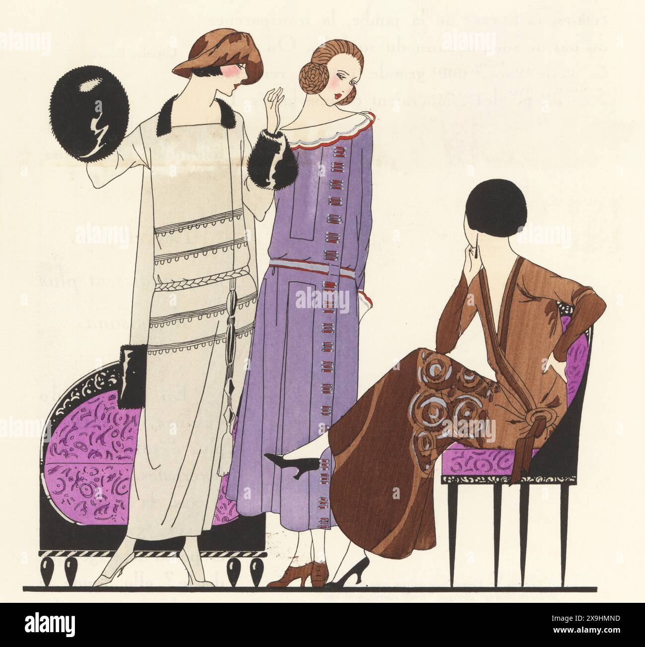 French flappers in outfits by Gustave Beer in art deco furniture by ...