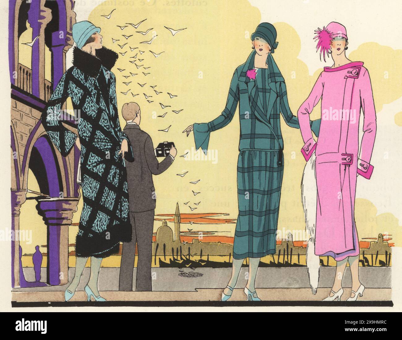 French flappers on holiday in Venice, 1924. Afternoon coat in lace with ...