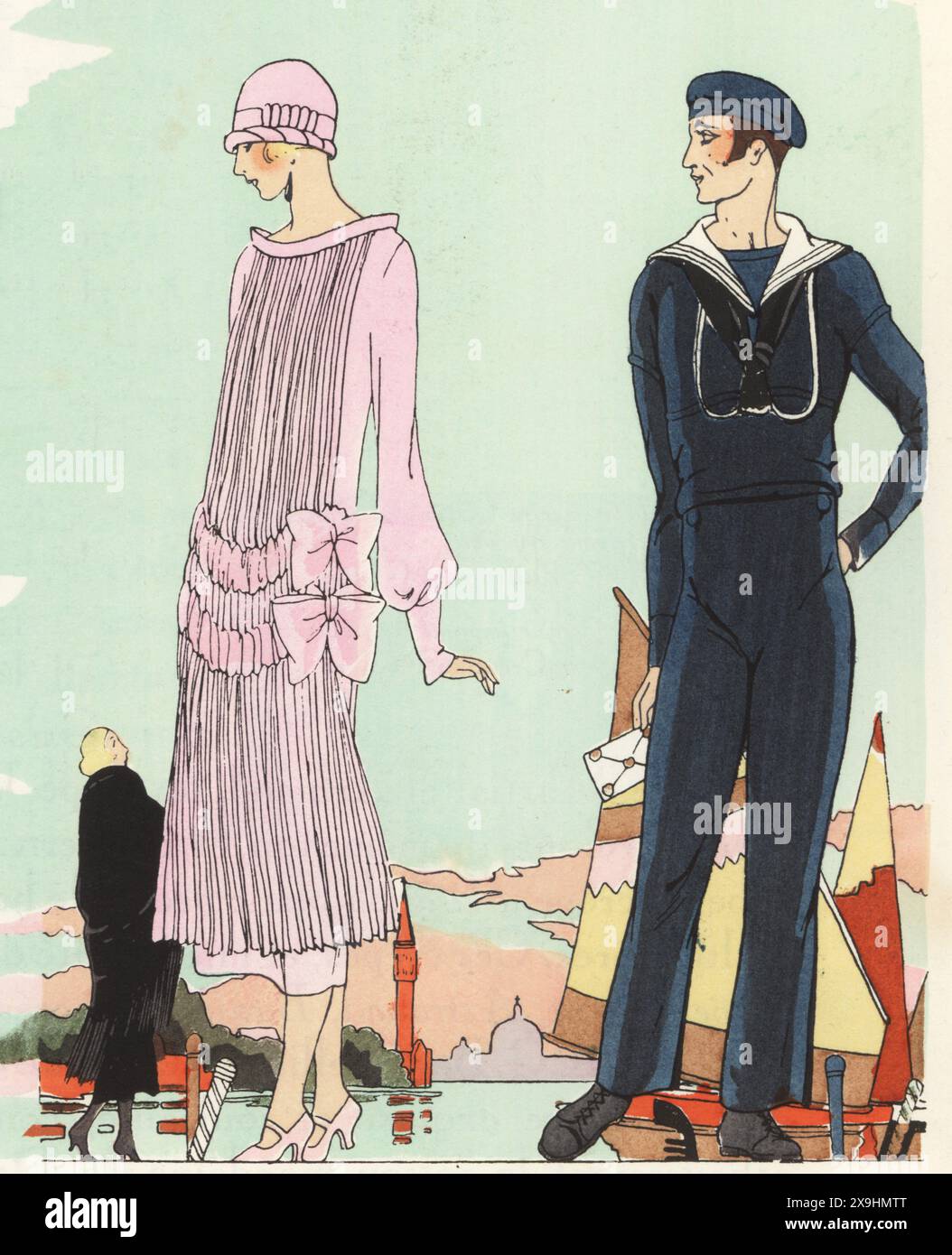 French flapper with a sailor holding a letter in Venice, 1924. Maud ...