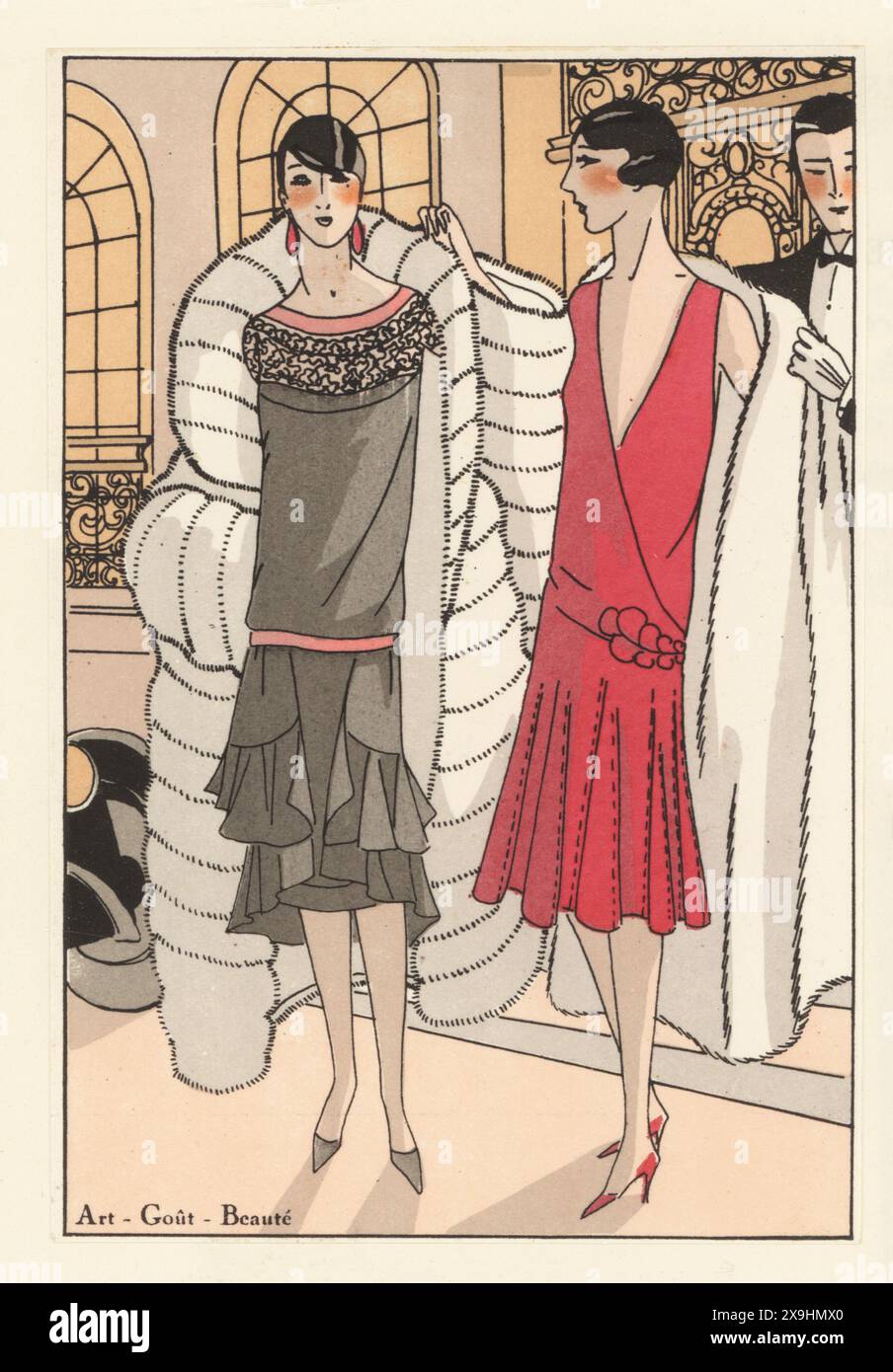 French flappers in short Marcel wave bobs and evening gowns leaving an ...