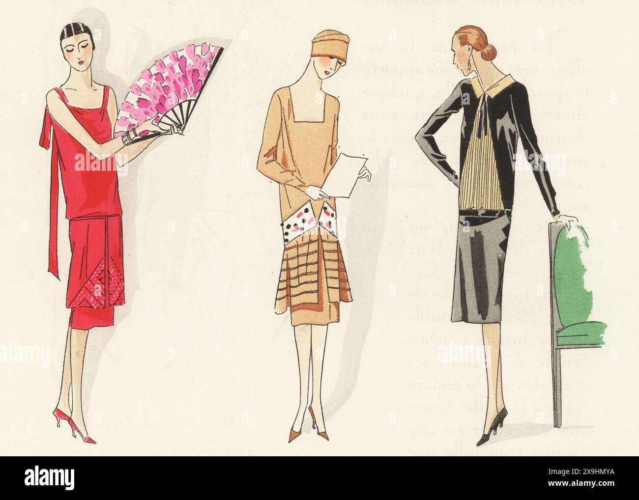 French flappers in afternoon dresses, 1926. Le Lys Rouce: tea dress in ...