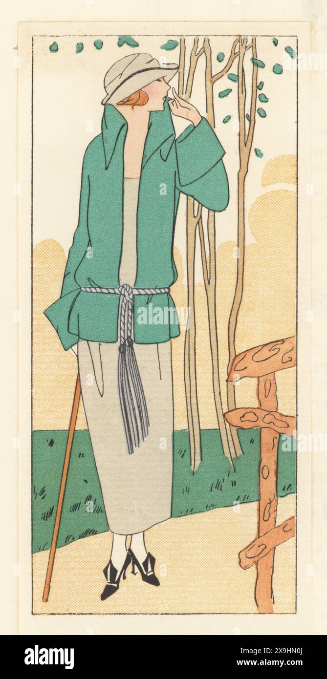 French flapper in a walking outfit by Christoph Drecoll, 1922. Robe de ...