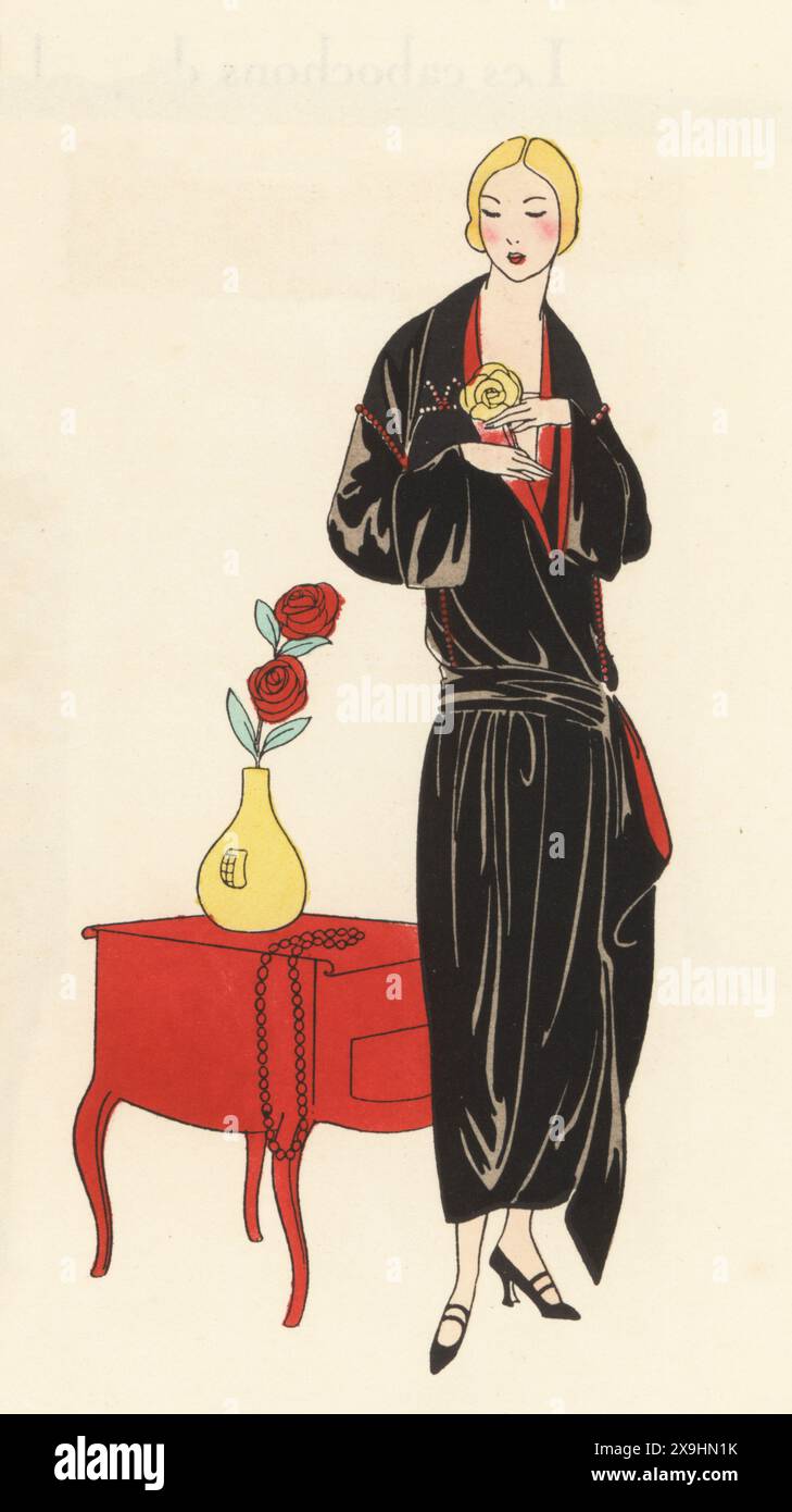 French flapper in short bob wearing a Japanese kimono-style gown by ...