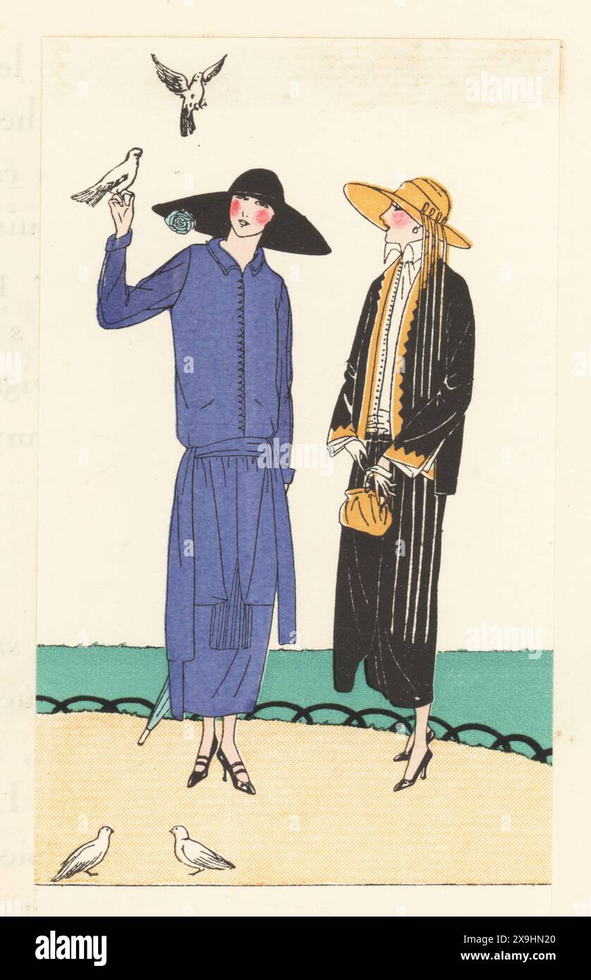 French flappers in outfits by Jean Patou playing with doves in the park ...