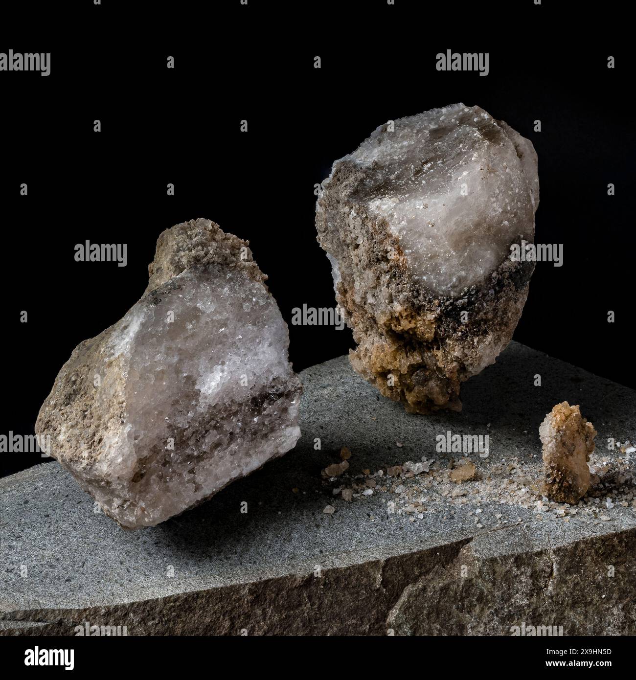 mine salt stones, studio shot on black background with deep depth of ...